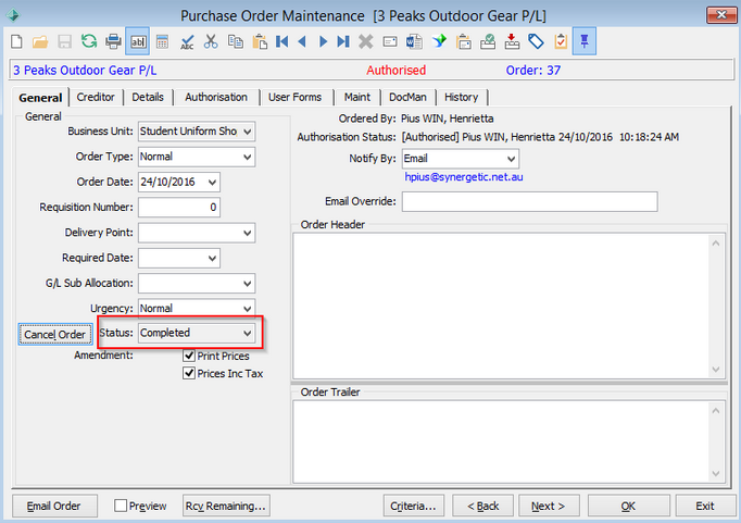 Completed Purchase orders print blank