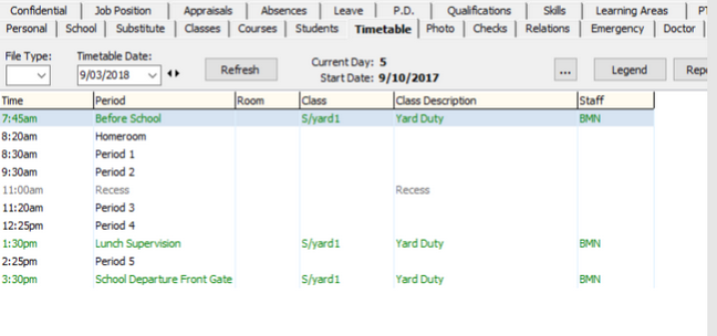 Set up Yard Duty to display in Staff Timetable