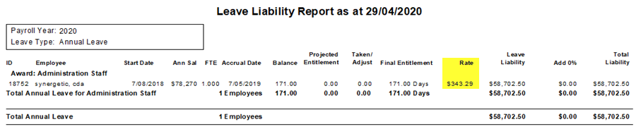 Leave Liability Report (PAYLVLI) Does Not Show Correct Rate Figure