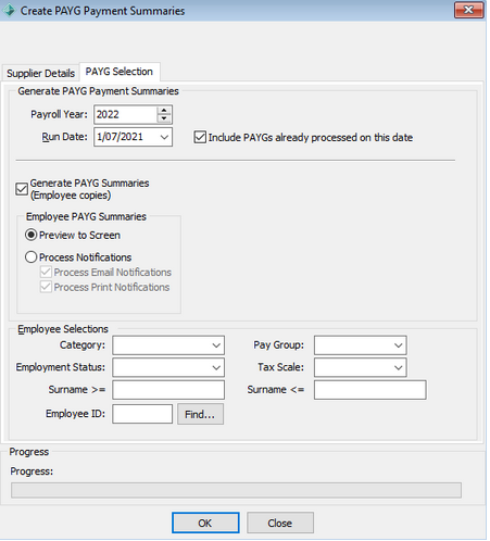 Print one off PAYG Summary