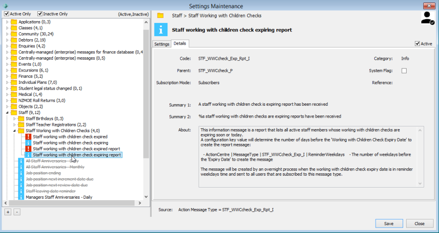 WWC Checks & Action Centre Messages for Targeted IDs & Subscribers